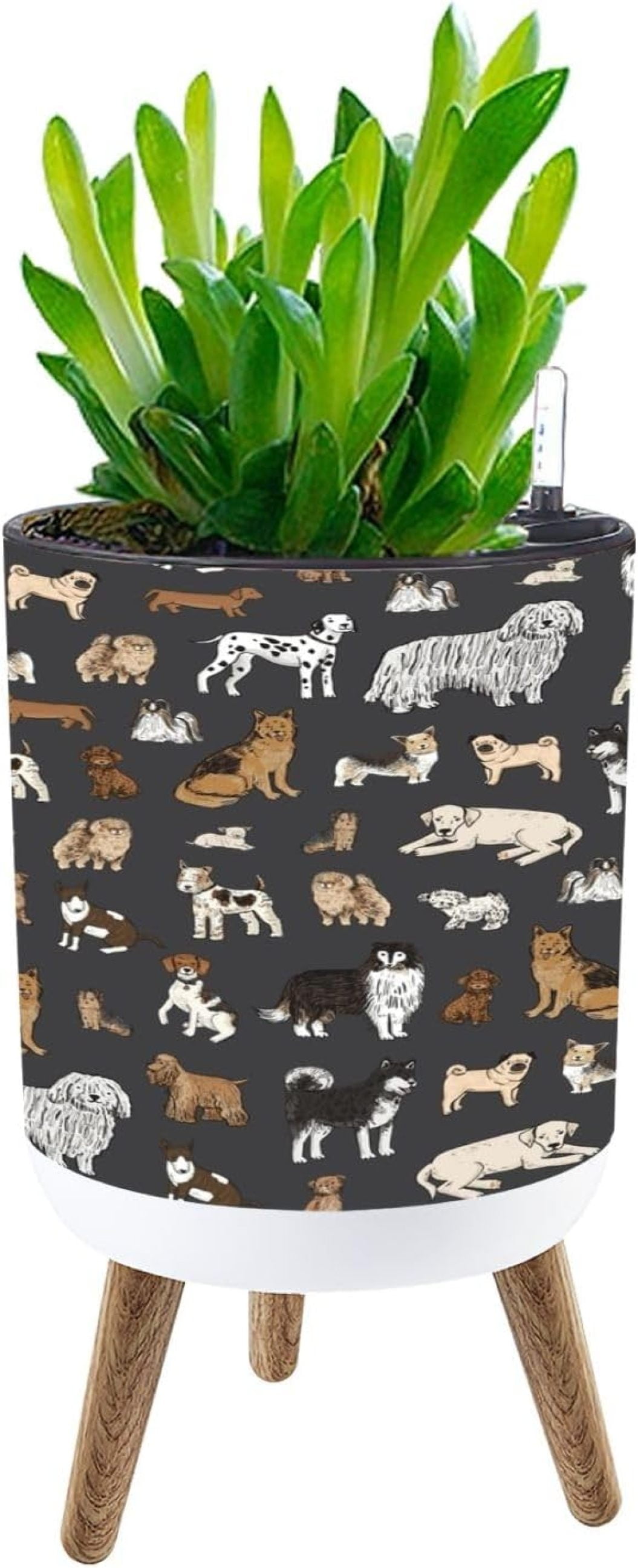 Boho Planter with Stand Dogs Pets Seamless Pattern Plant Pot with Stand ...