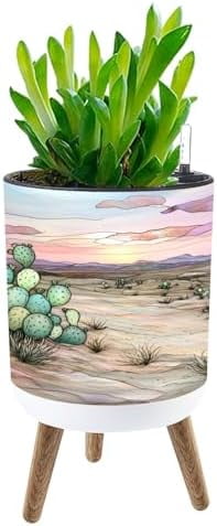 Boho Planter with Stand Whimsical Stained Glass Western Landscape Dawn ...