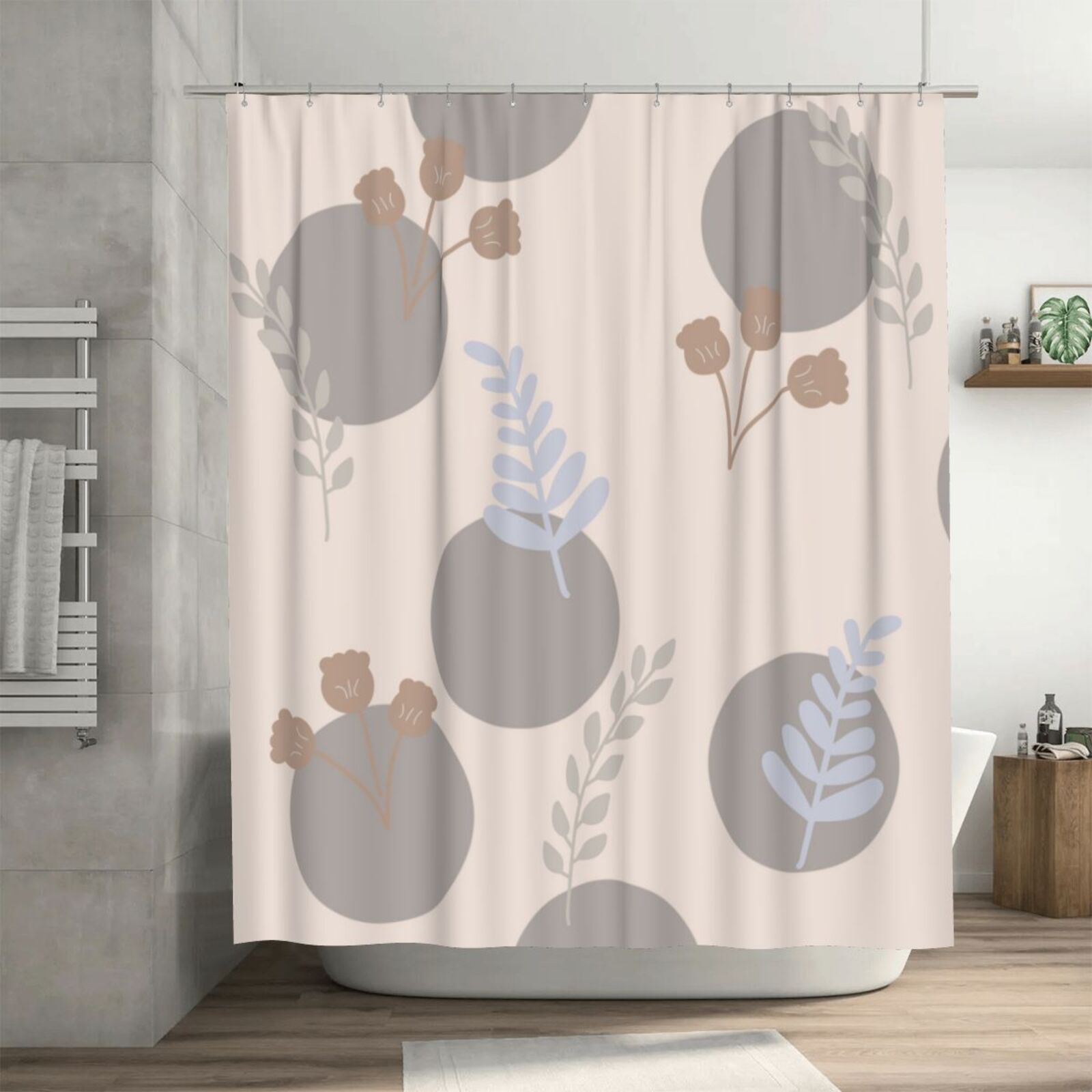 Boho Plants Texture Pattern Shower Curtain, Bohemian Drawing Waterproof Bath Curtains for ...