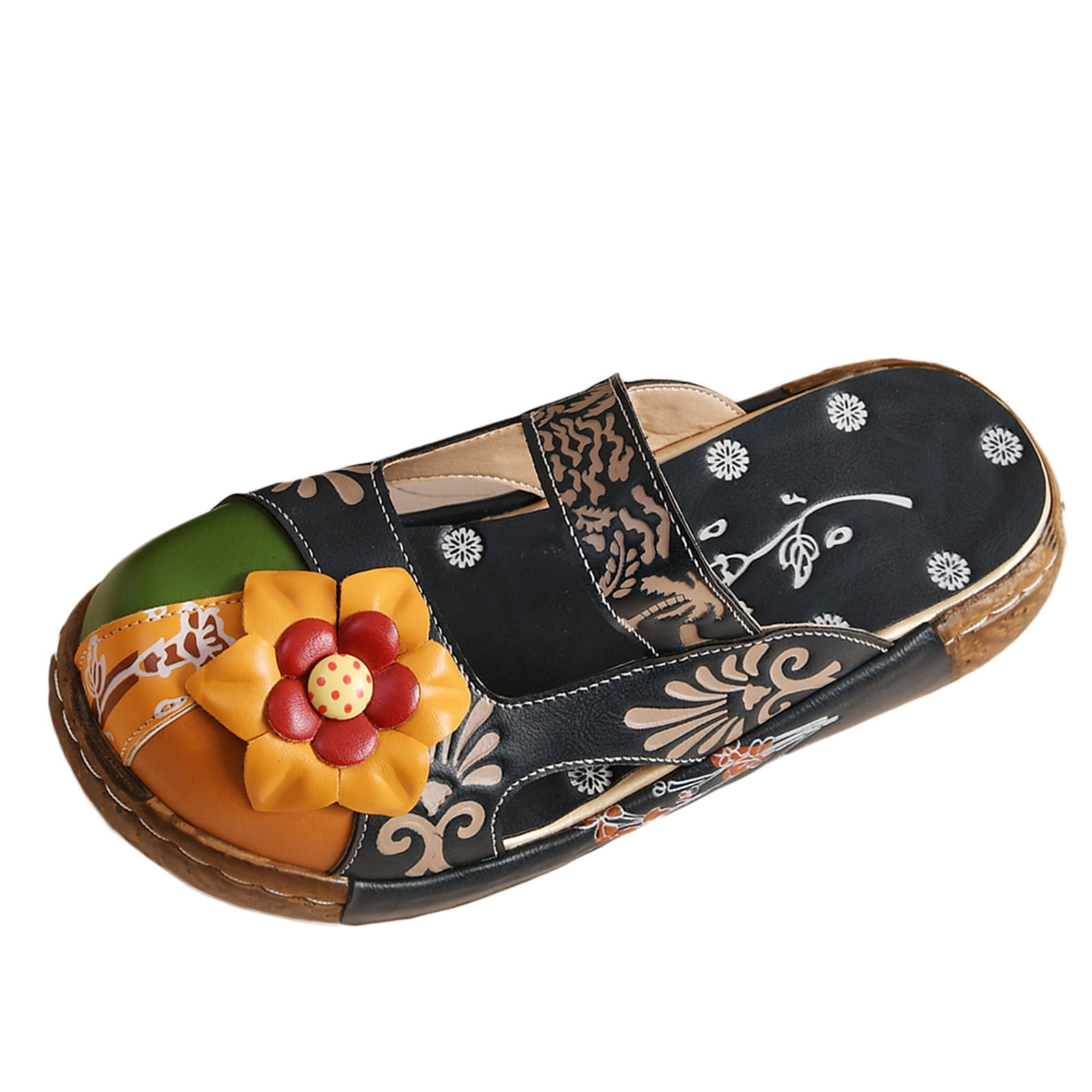 Boho Platform Sandals for Women Slides Ethnic Style Flower Print Clogs ...