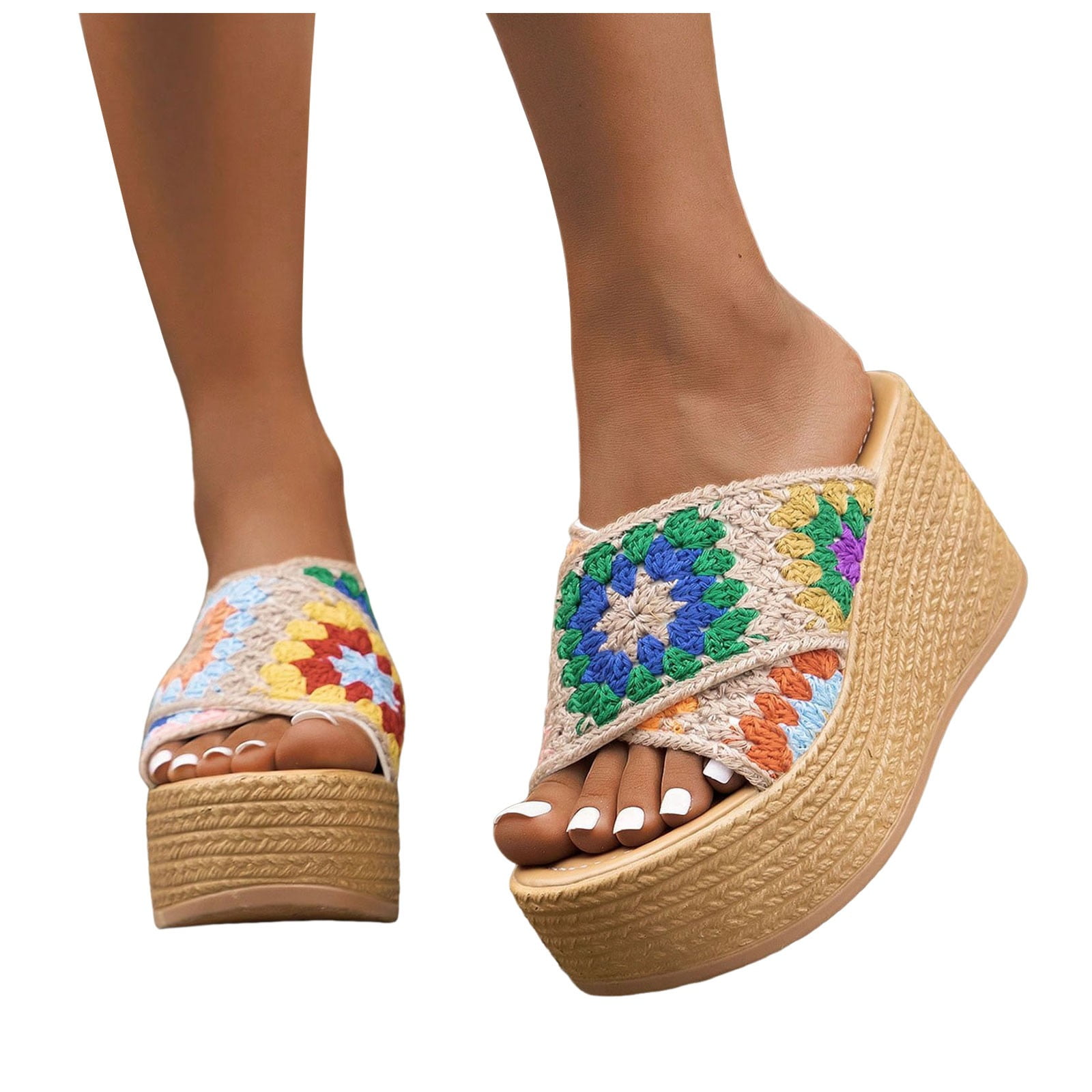 Boho Platform Slip on Sandals for Women 2025 Ethnic Woven Beach Summer ...