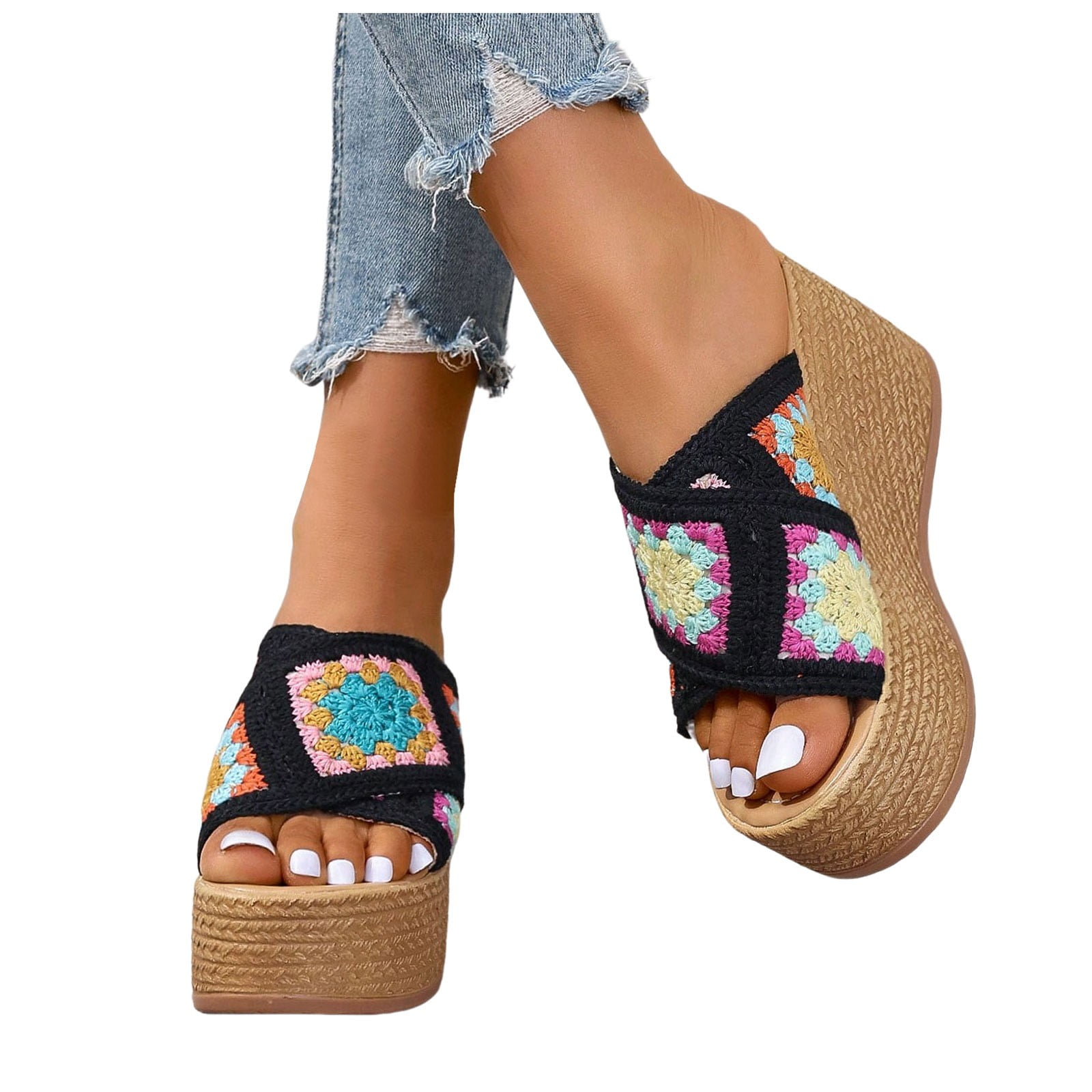 Boho Platform Slip on Sandals for Women 2025 Ethnic Woven Beach Summer ...