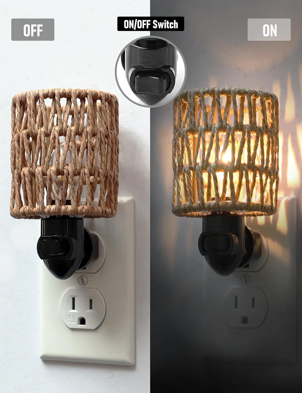 Boho Plug in Night Light with Switch, 2-Pack Farmhouse LED Night Lights ...