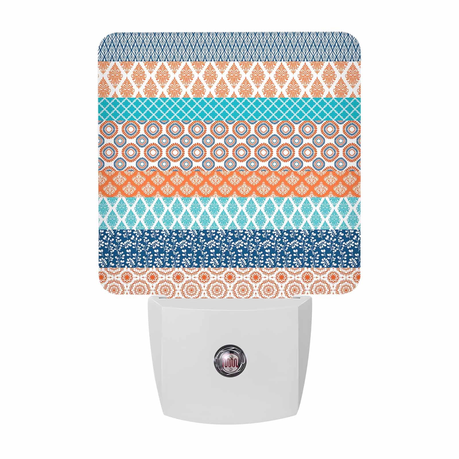 Boho Plug-in LED Night Lights Bohemian Geometric Stripes Blue Orange ...