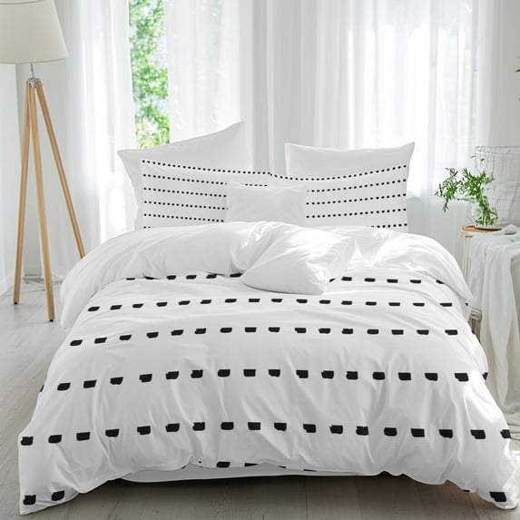 Boho Polka Comforter Set Full Size, Dot Stripes Geometric Black White ...
