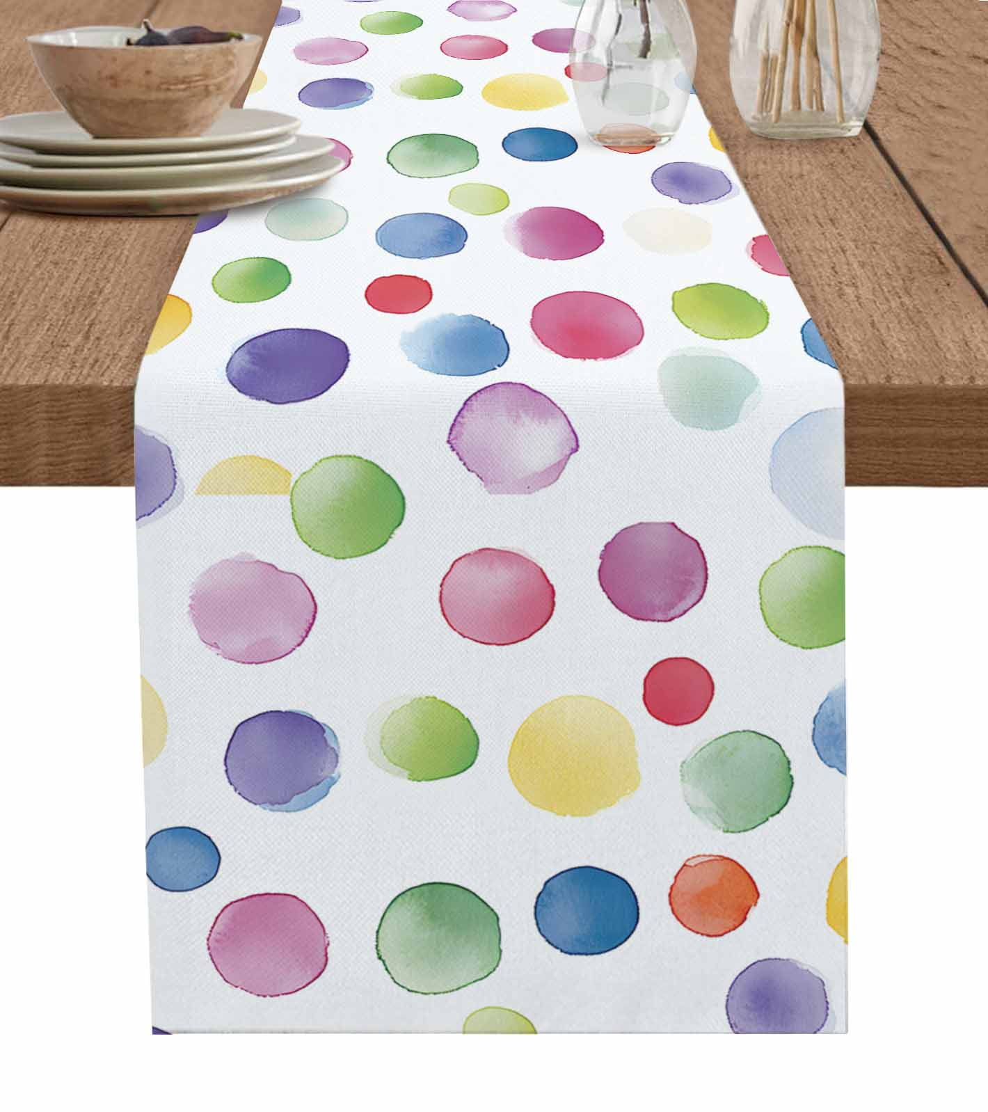 Boho Polka Dots Burlap Cotton Table Runner 16x72 Inches Long, Ombre ...