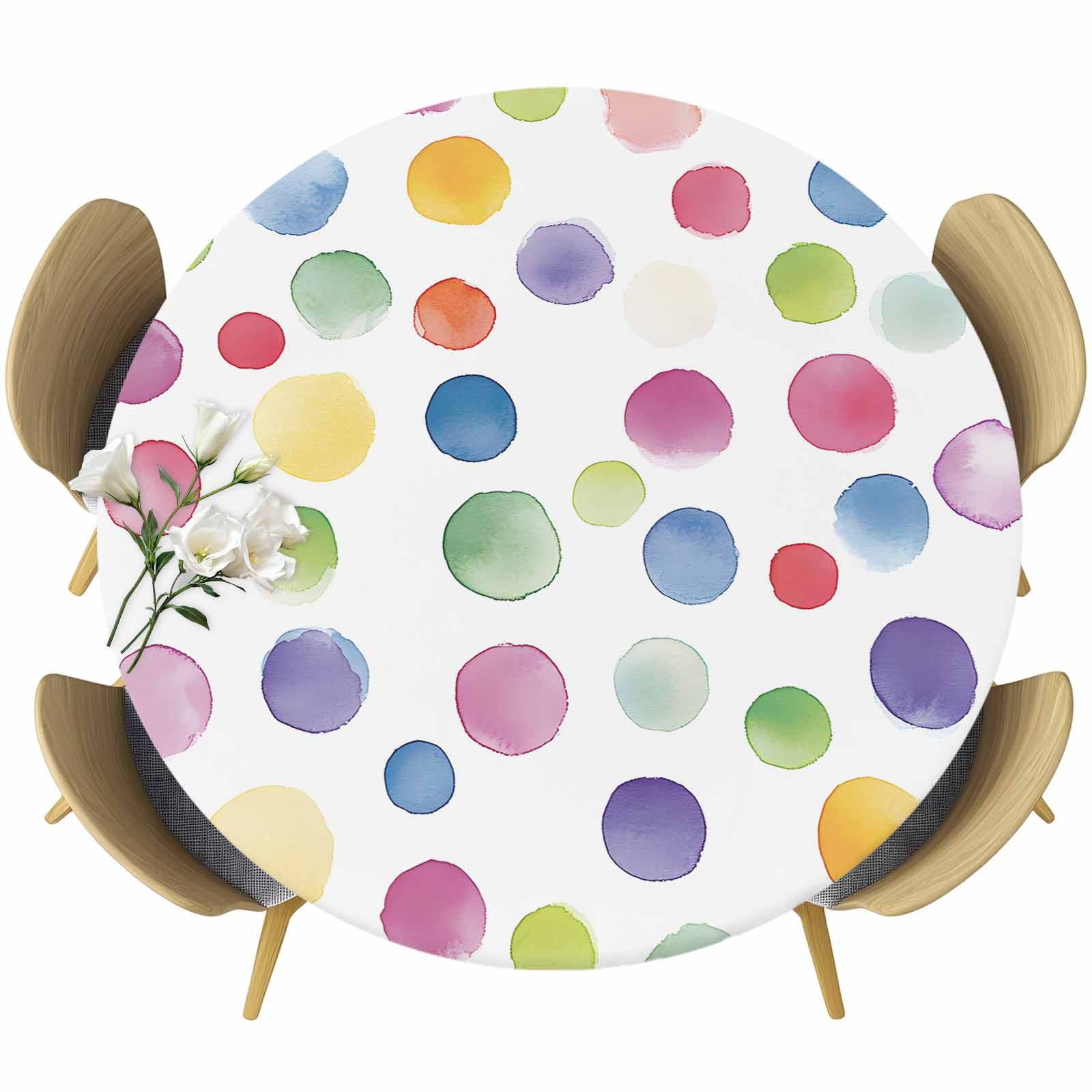Boho Polka Dots Round Tablecloth 45-54 Inch Round Fitted Table Cloth ...