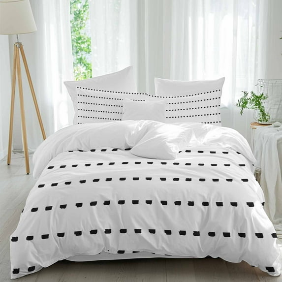 Boho Polka Duvet Cover Set King Size, Dot Stripes Geometric Black White ...