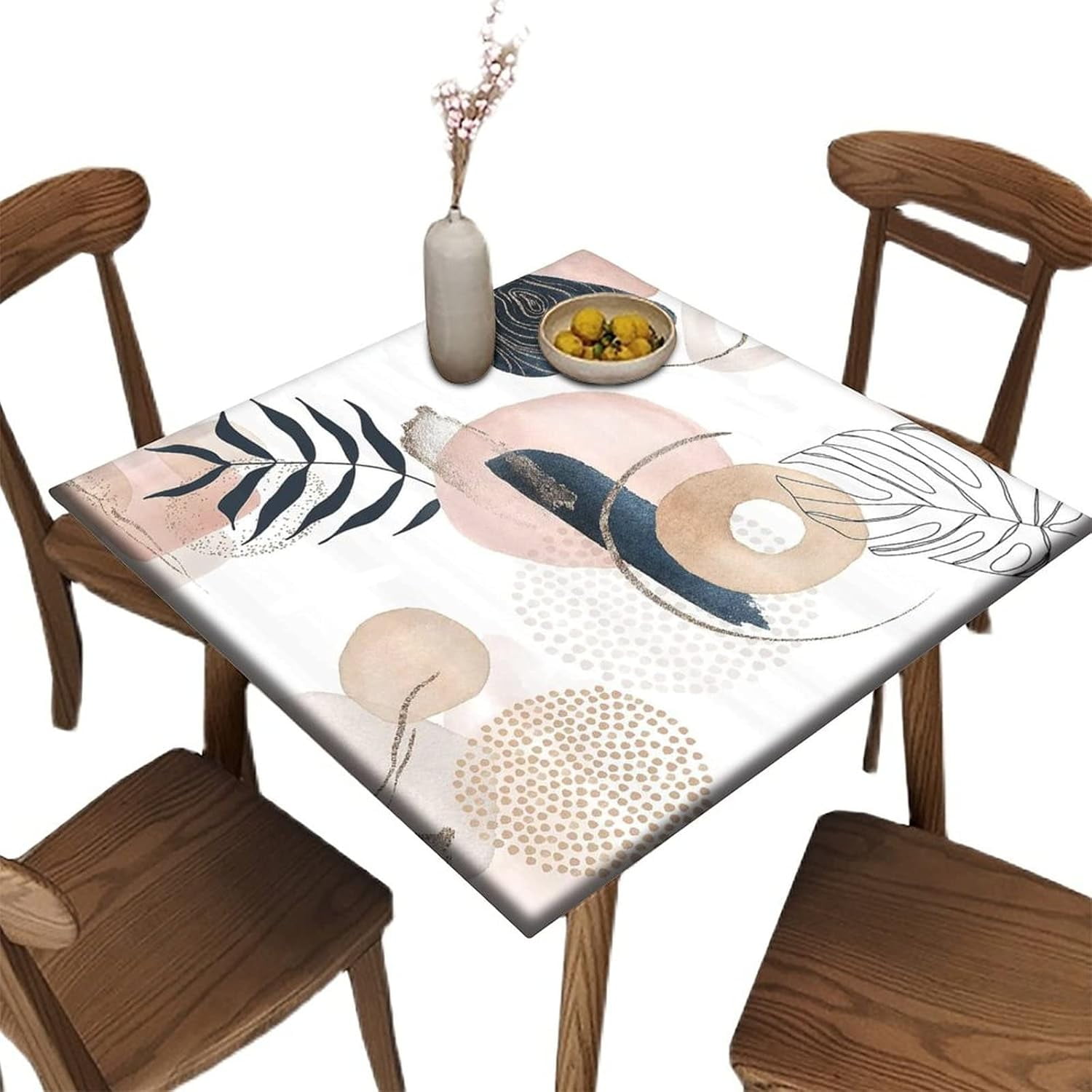 Boho Polyester Square Fitted Table Cloths, Flower Leaves Waterproof ...