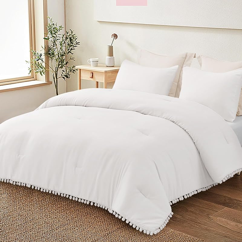 Boho Pom Pom Ball Fringe Twin Comforter Set, 2 Piece Hot Pink ...