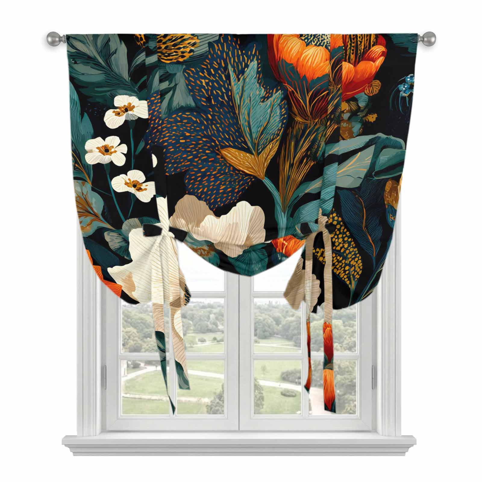 Boho Pony Flowers Tie Up Curtains for Window, Thermal Insulated Balloon ...