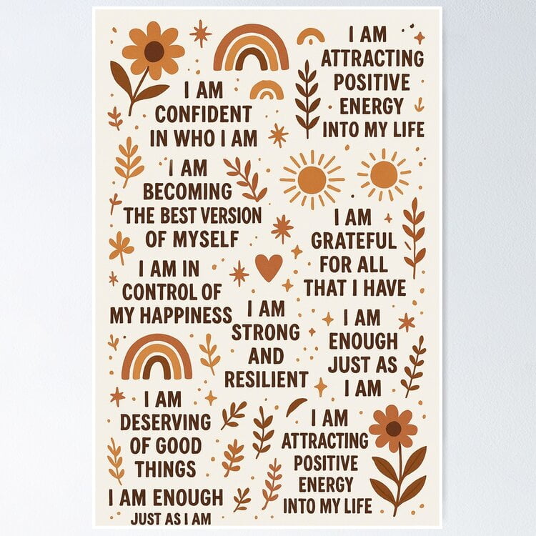 Boho Positive Affirmations €“ Retro Self-Love Design Poster- Unframed ...
