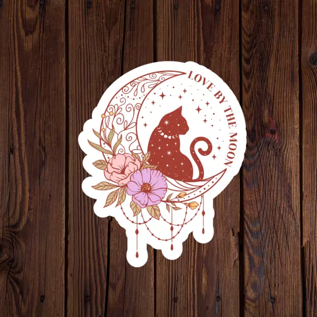 Boho Positivity Sticker Hippie Love By The Moon Cat Flower Sticker ...