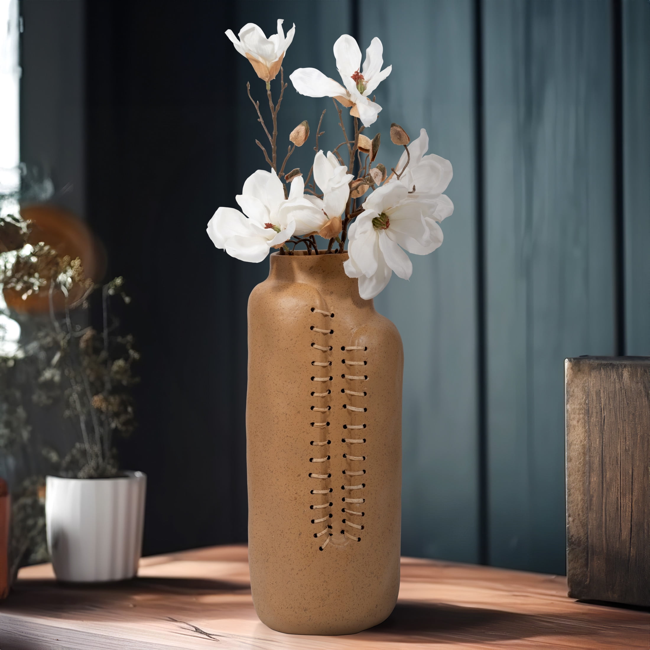 Boho Pottery Vase with Woven Detailing - Handcrafted Home Decor ...
