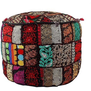 Weston Home Dinant Upholstered Square Pouf Ottoman, Ivory & Black ...