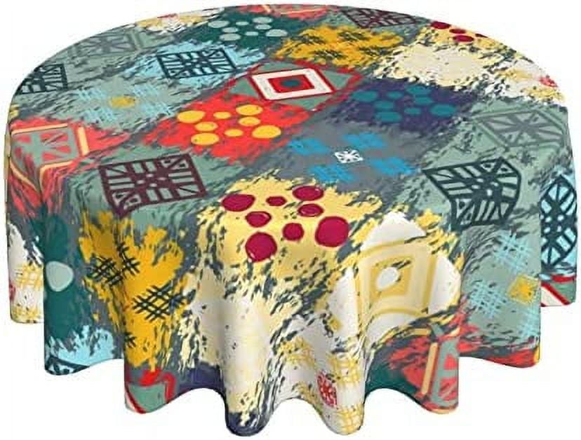 Boho Print Round Tablecloth 60h Reusable Wipeable Waterproof Circular ...
