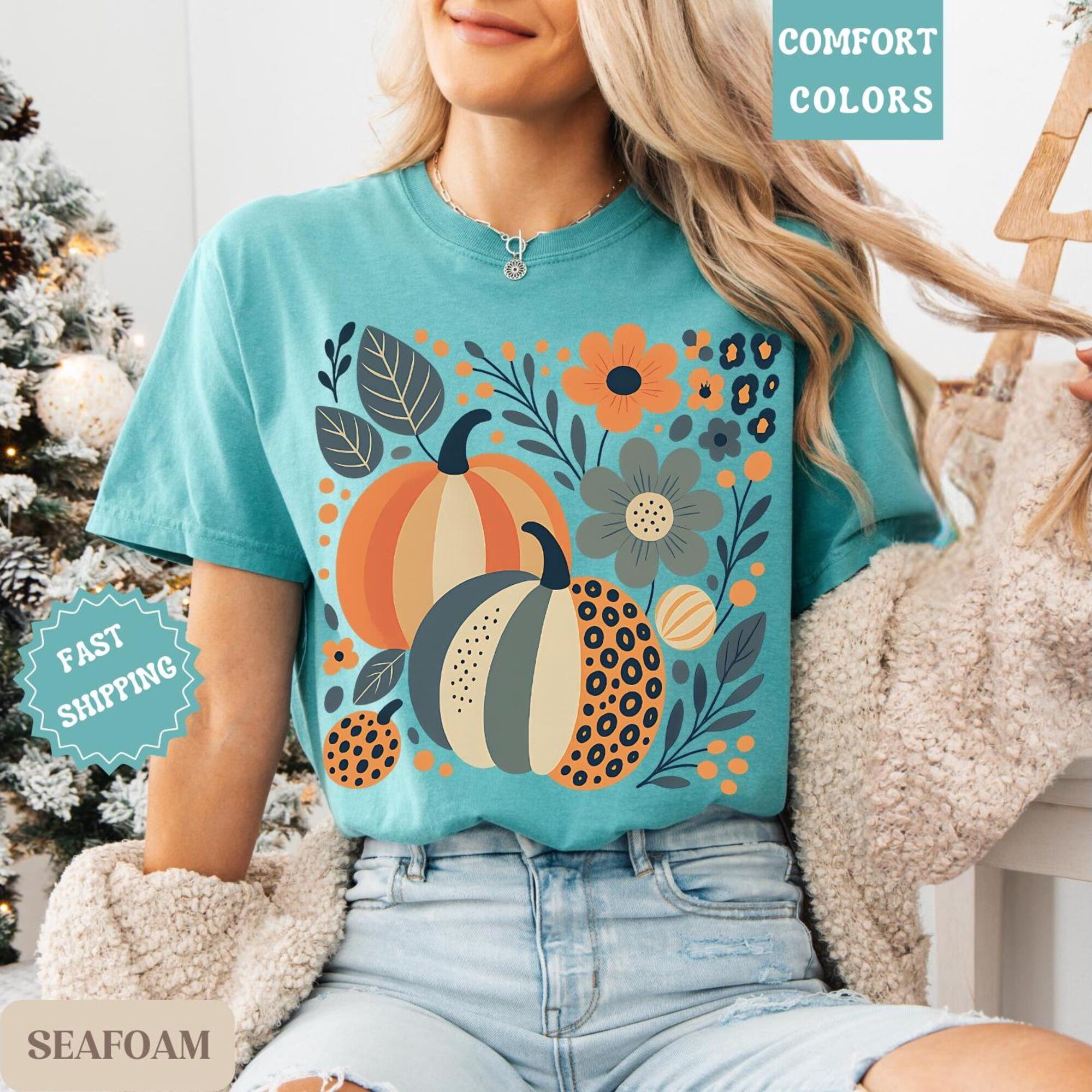 Boho Pumpkin Shirt For Women Fall Tee Retro Thanksgiving Shirt Autumn ...