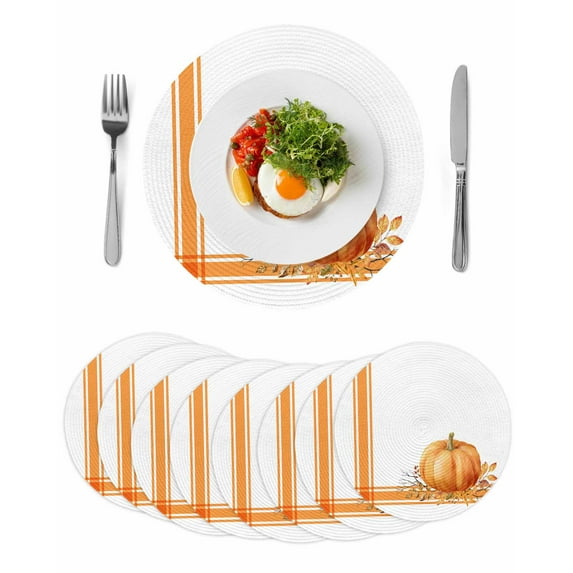 Boho Pumpkins Fall Thanksgiving Round Table Placemats set of 8, Orange ...