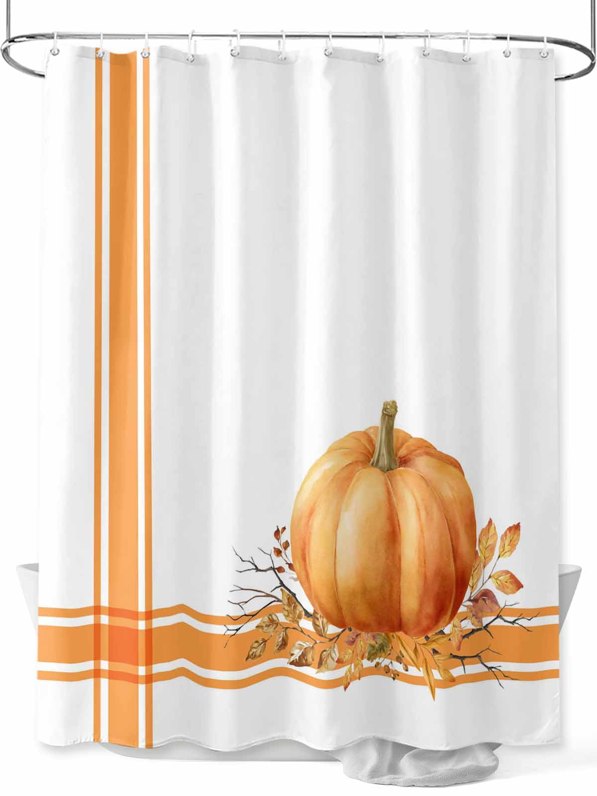 Boho Pumpkins Fall Thanksgiving Shower Curtain, Orange Stripe Bathroom ...