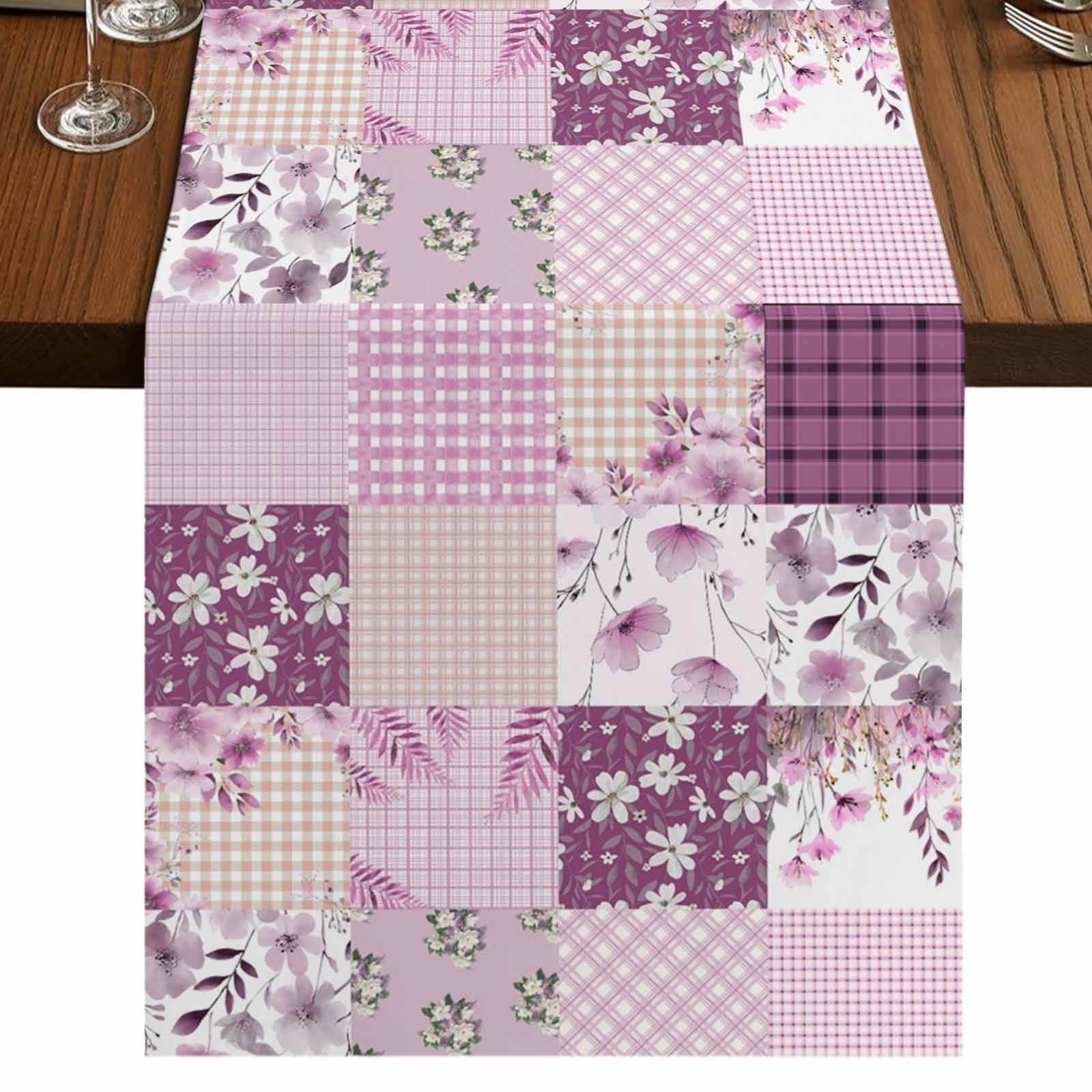 Boho Purple Flowers Burlap Cotton Table Runner 13x72 Inches Long ...