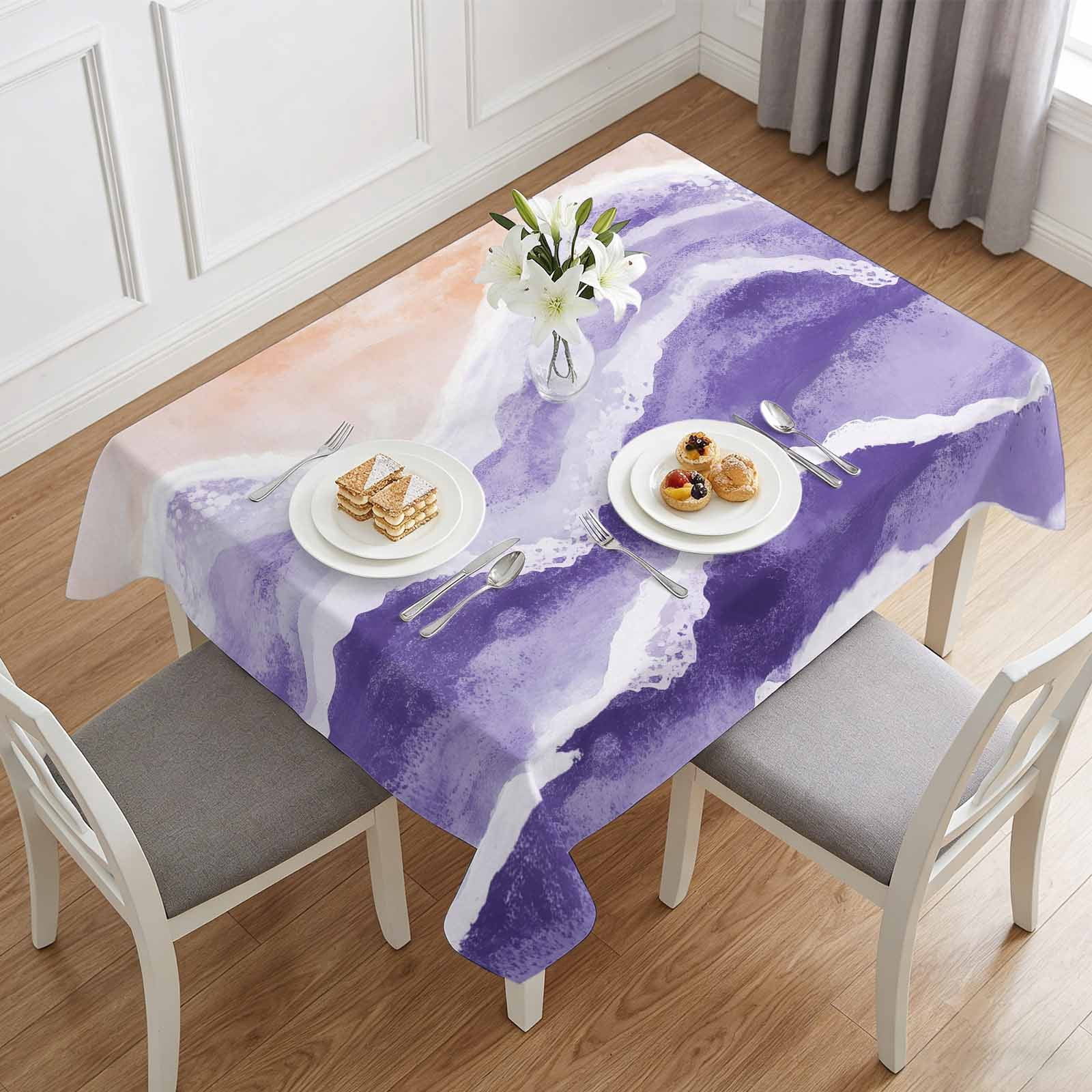 Boho Purple Ombre Sea Wave Table Cloth 60x84in, Waterproof Rectangle ...