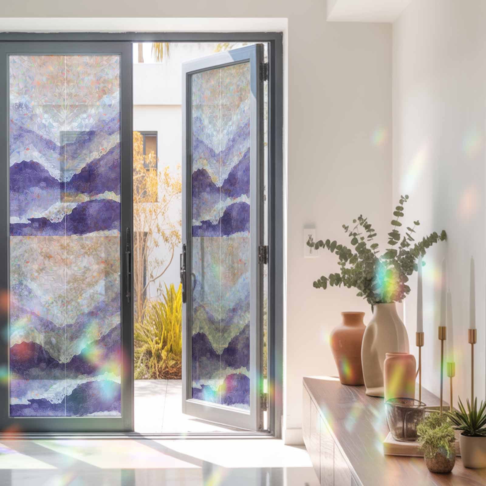 Boho Purple Ombre Sea Wave Window Privacy Film, Rainbow Film Decorative ...