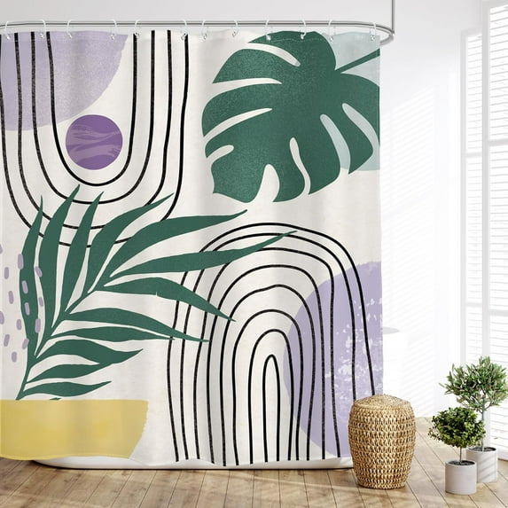 Boho Purple Shower Curtain Abstract Plant Tropical Palm Leaf Modern ...