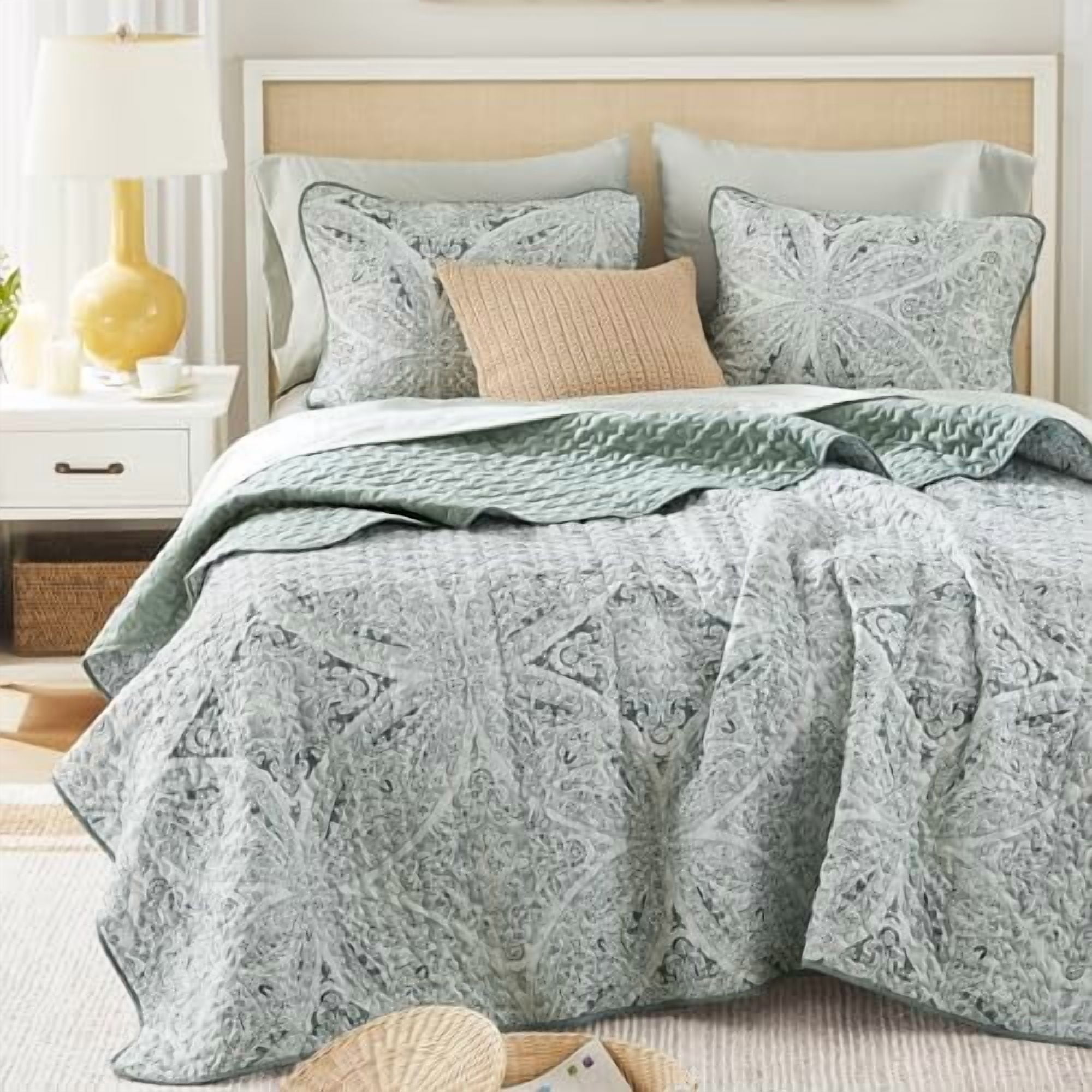 Boho Quilt Set Queen Reversible Vermicelli Quilting Queen Size Bed, All ...