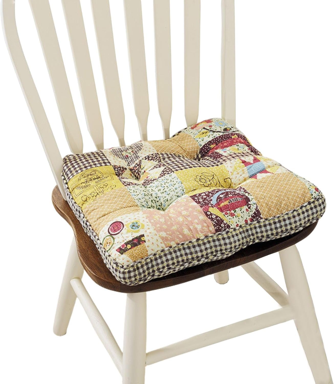 Boho Quilted Cotton Chair Cushion 16"x16"×2'' with Non-Slip Ties ...