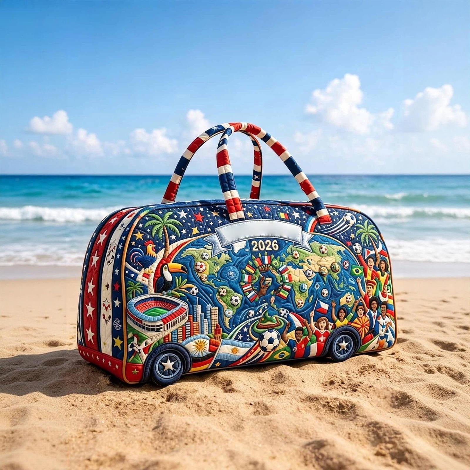 Boho Quilted Duffle Bag for Women, Hippie Van Football Game Pattern ...