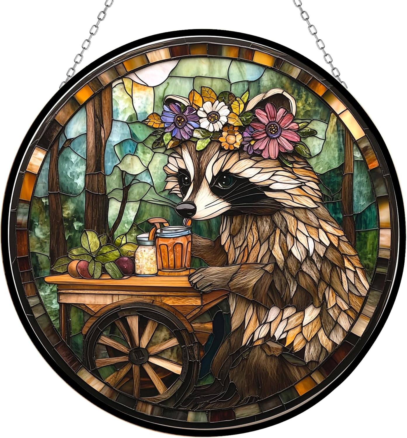 Boho Raccoon Barista Suncatchers for Windows, Stained Glass Window ...