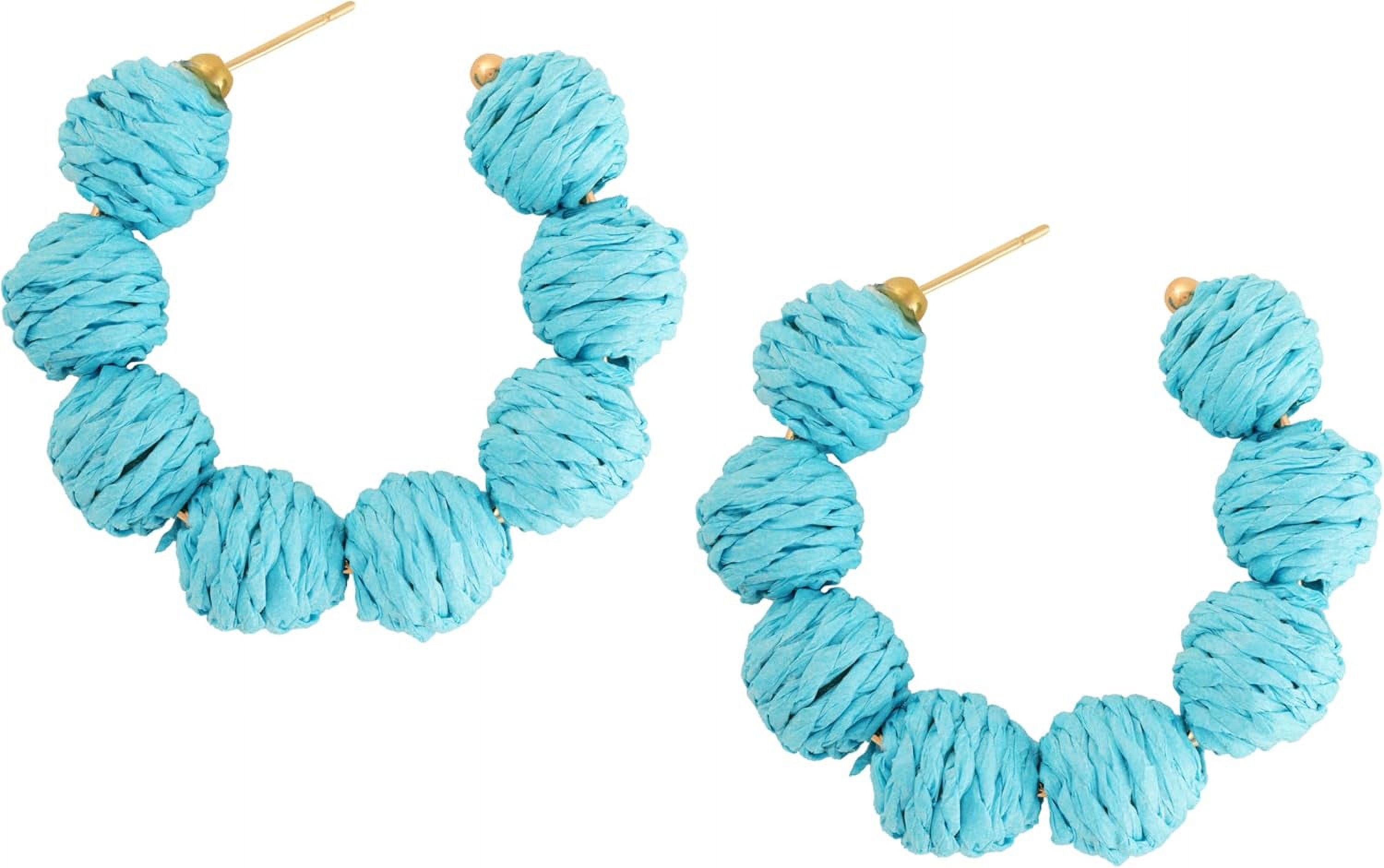 Boho Raffia Open Hoop Earrings, Rattan Beaded Earrings, Vintage Bohemian Hippie Summer Statement ...