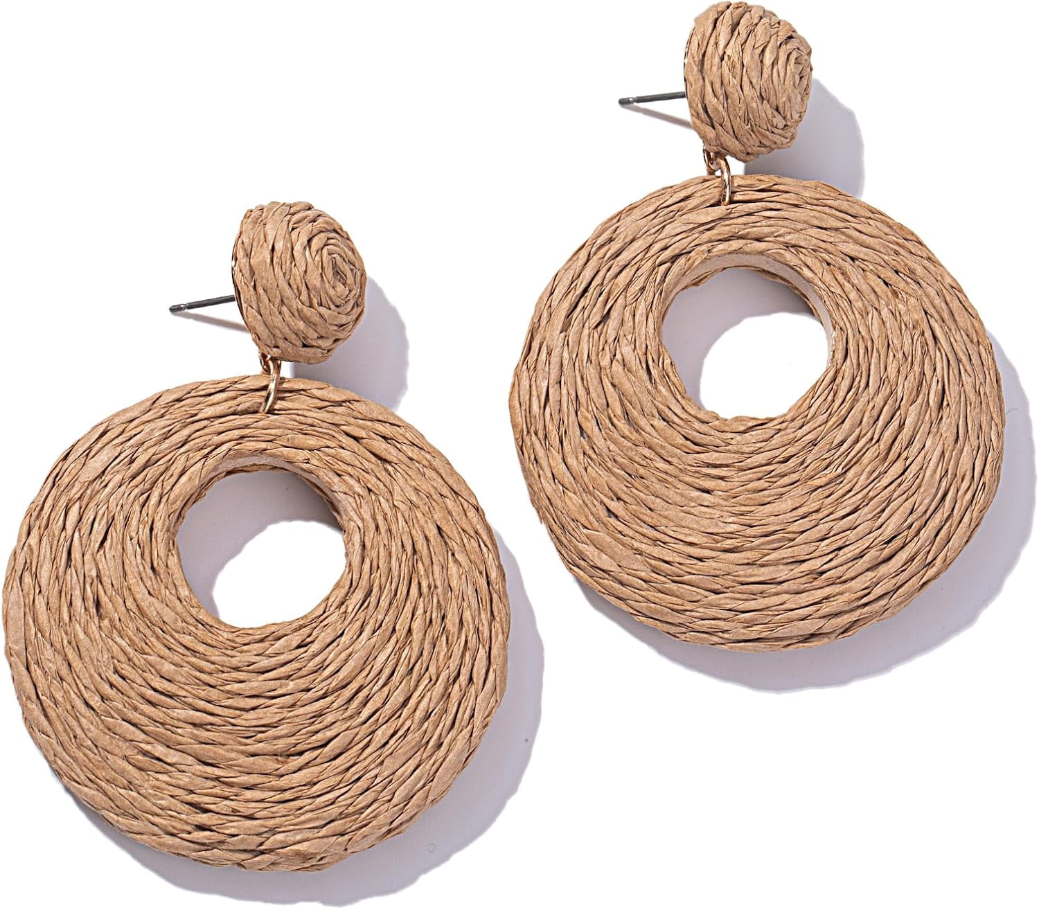 Boho Raffia Statement Circle Earrings - Cute Round Dangle Summer ...