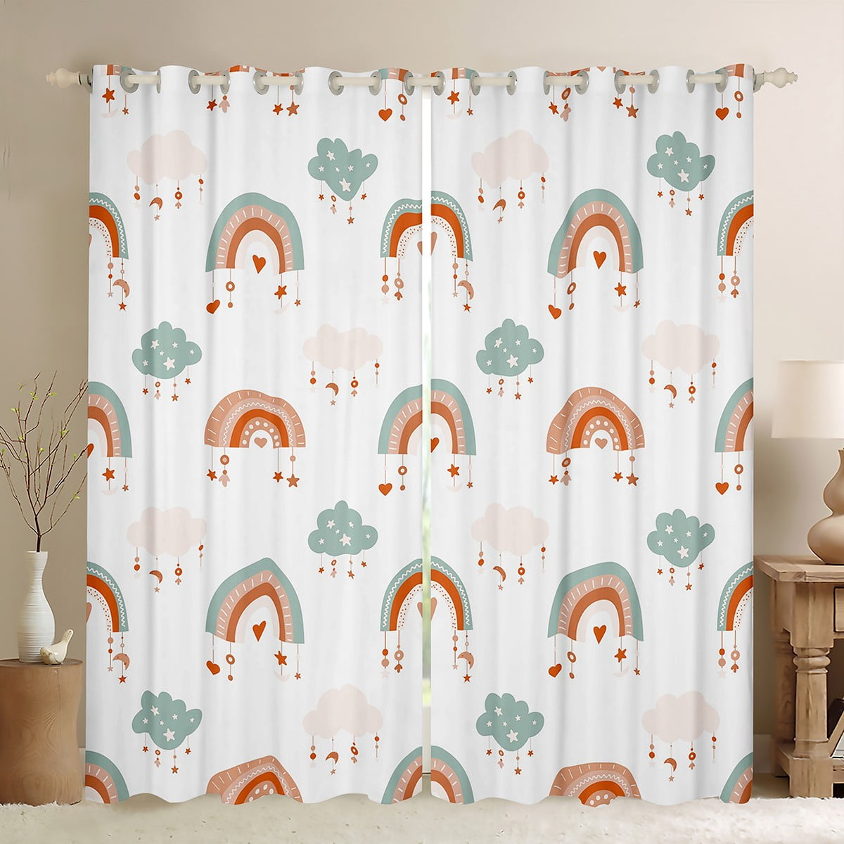 Boho Rainbow 30%-50% Blackout Curtains Nursery Kawaii Room Decor, Cute ...
