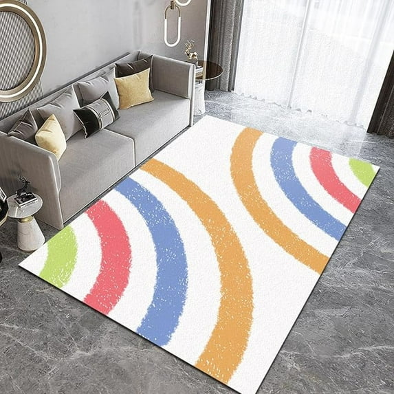Boho Rainbow Area Rug, Simple Colorful Lines Non Slip Noise Reduction ...