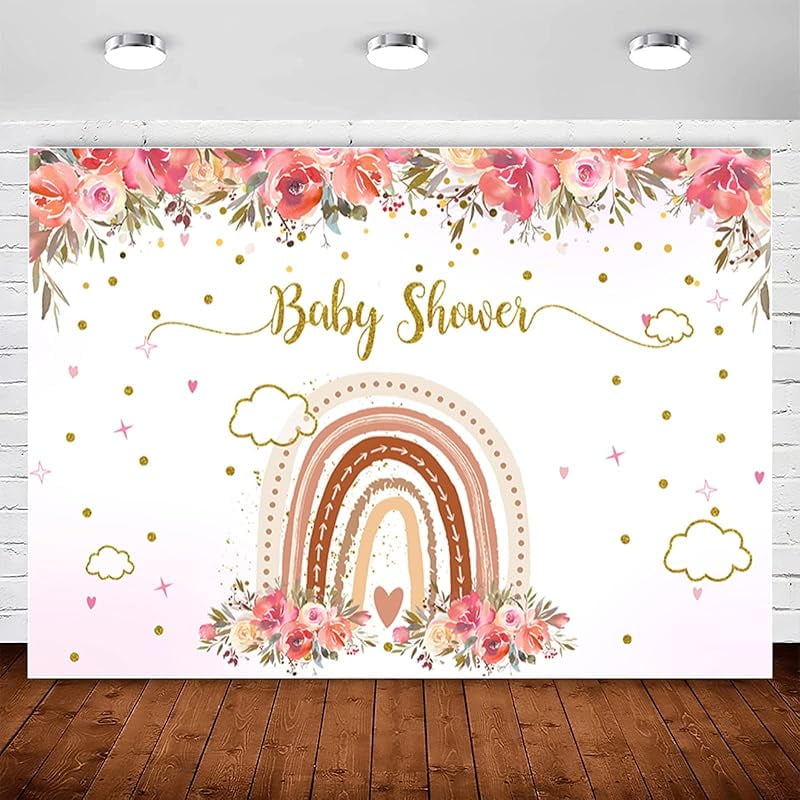 Boho Rainbow Baby Shower Backdrop Bohemian Flower Cloud Baby Shower ...