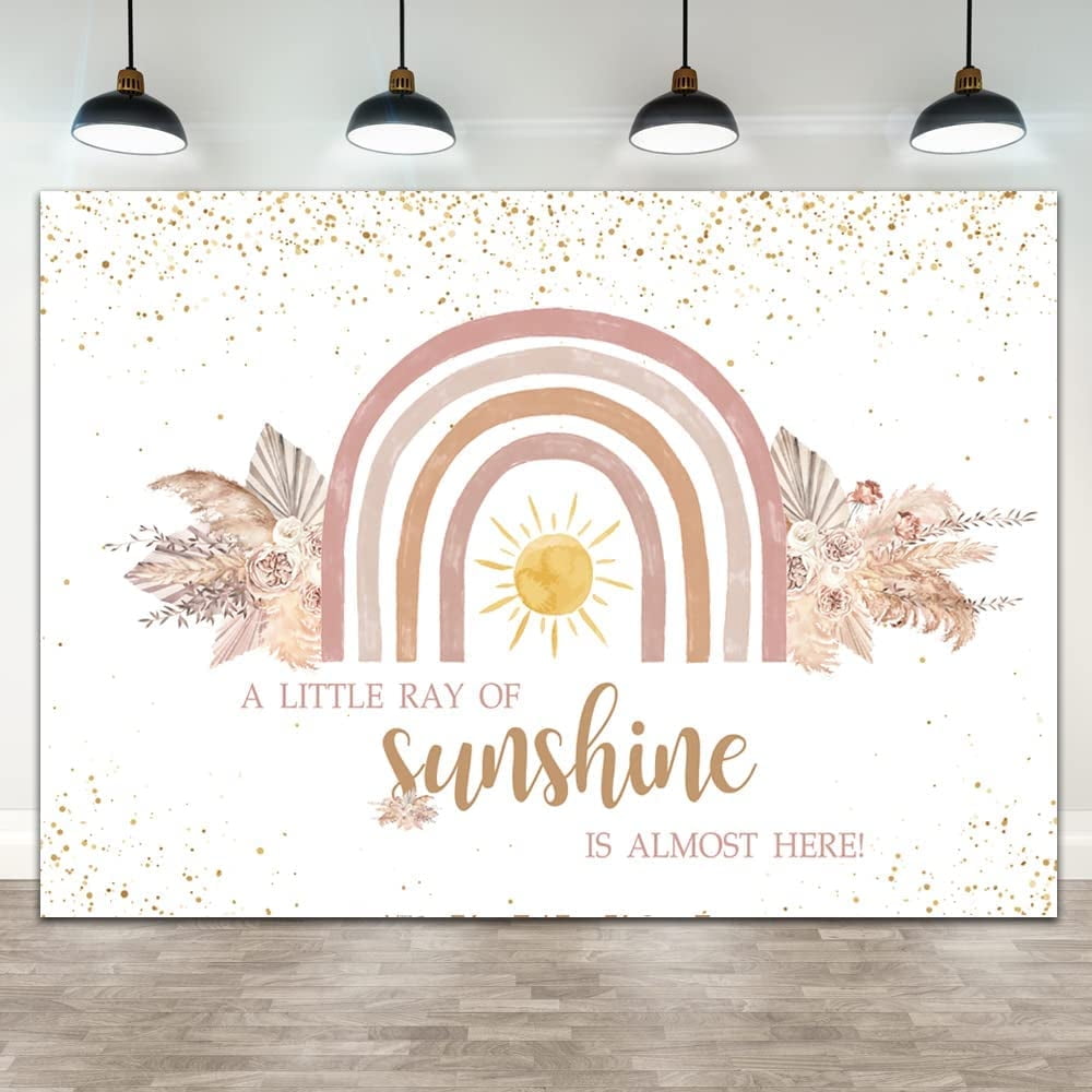 Boho Rainbow Baby Shower Backdrop A Little Ray of Sunshine is Almost ...