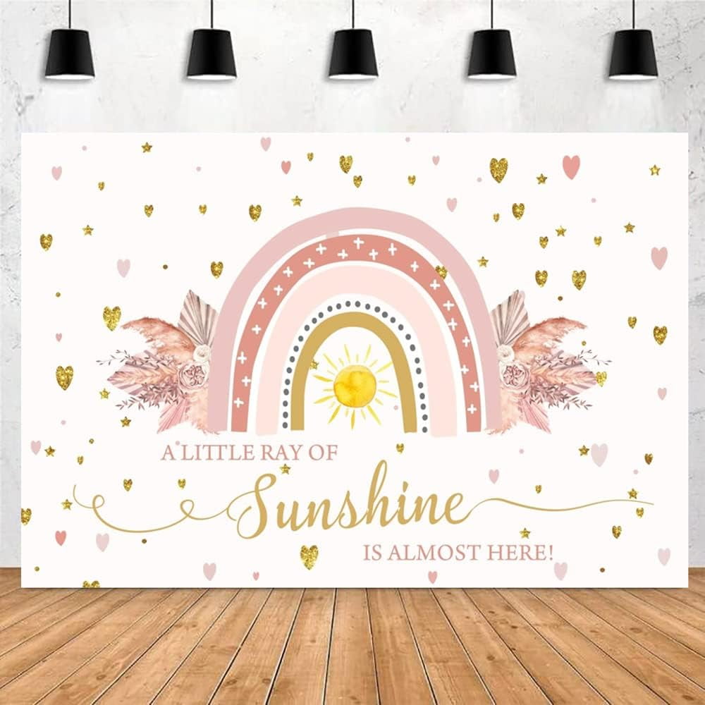 Boho Rainbow Baby Shower Backdrop A Little Ray of Sunshine is Almost ...