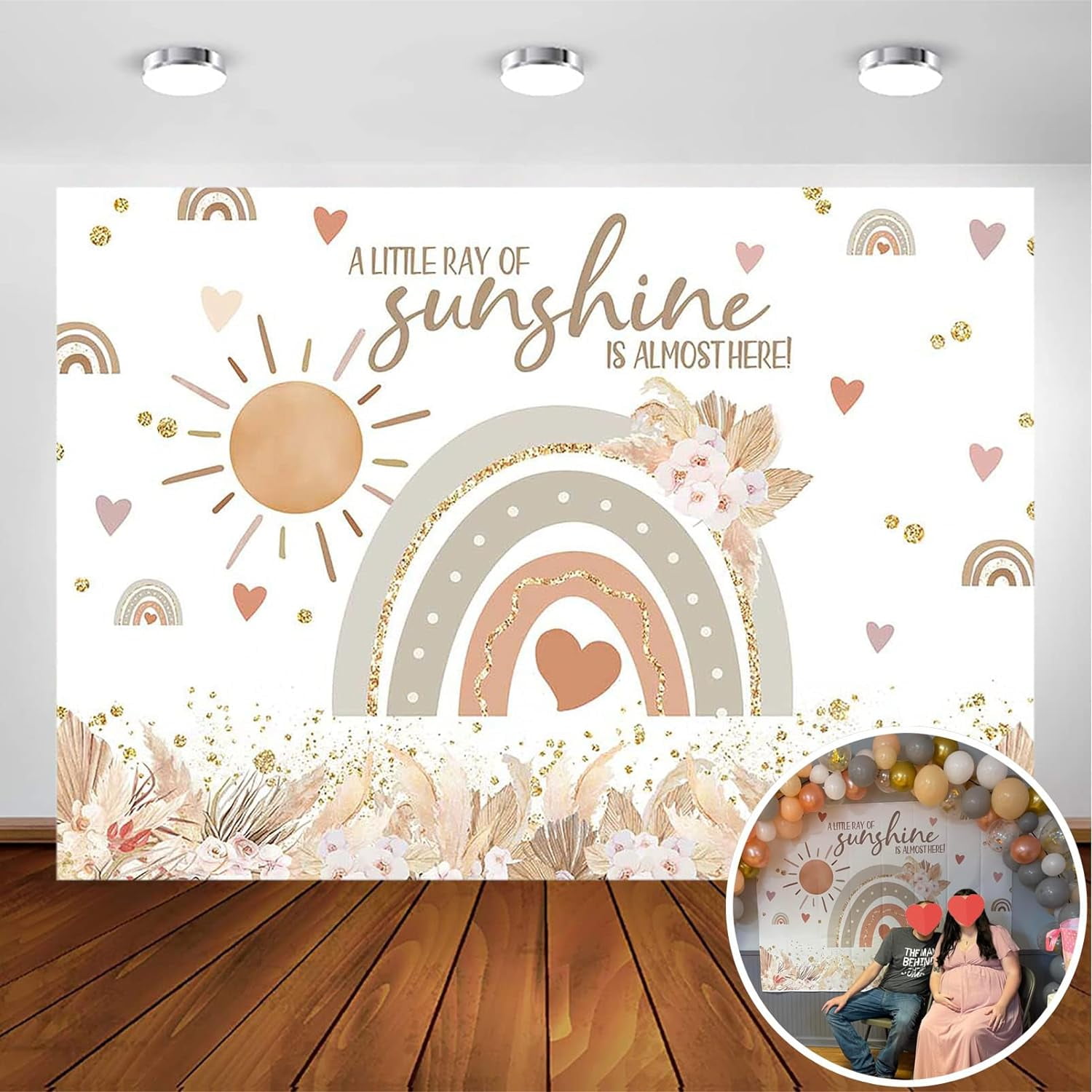 Boho Rainbow Baby Shower Backdrop Pampas Grass Boho Party Photography Background for Girl's ...