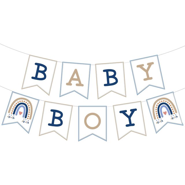 Boho Rainbow Baby Shower Decorations, Blue Boho Rainbow Baby Boy Banner ...