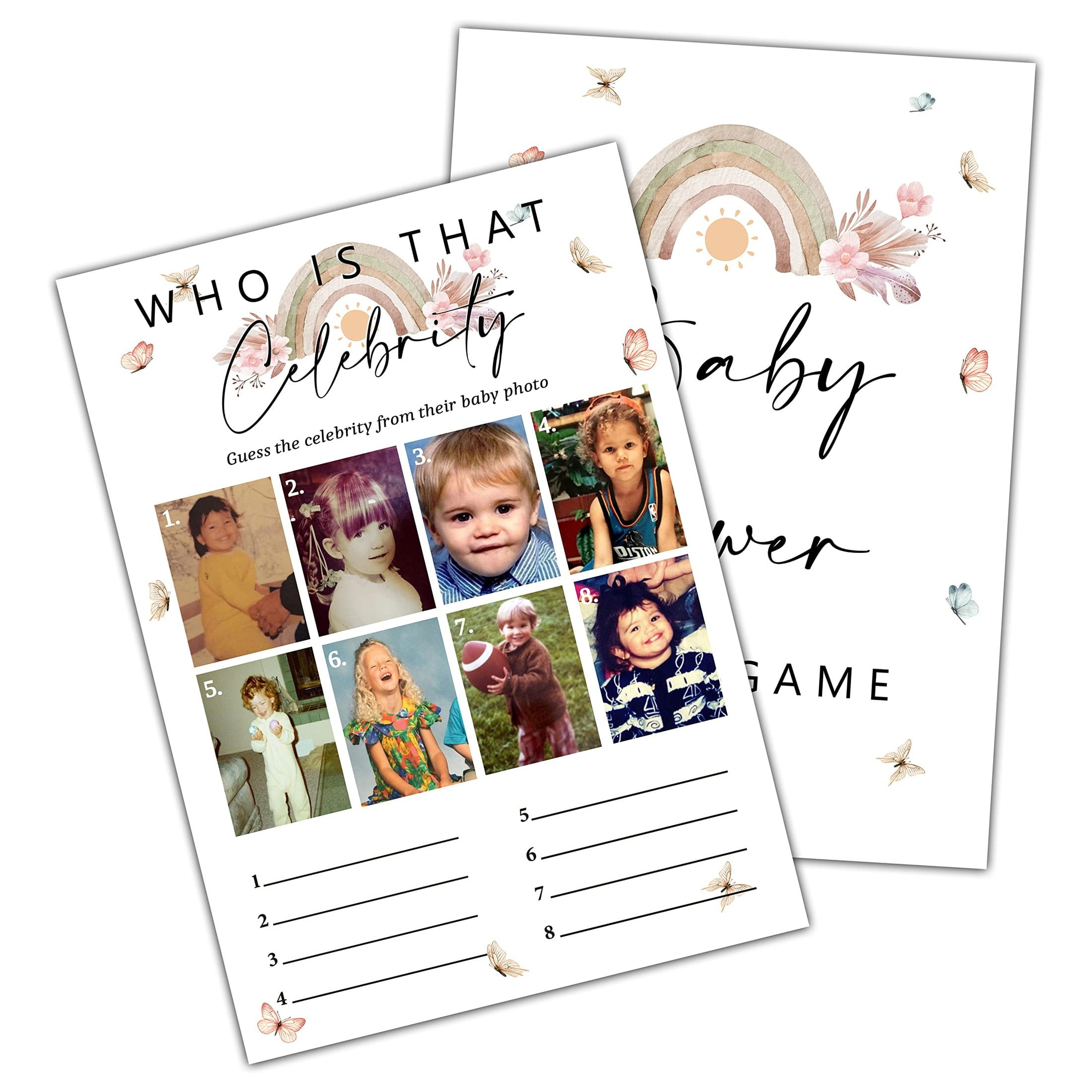 Boho Rainbow Baby Shower Game Set - 30 Guess Celebrity Name Cards with ...