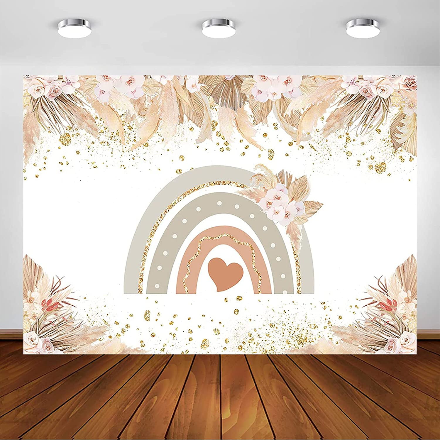 Boho Rainbow Backdrop for Baby Shower Pampas Grass Bohemian Rainbow Baby Shower Party ...