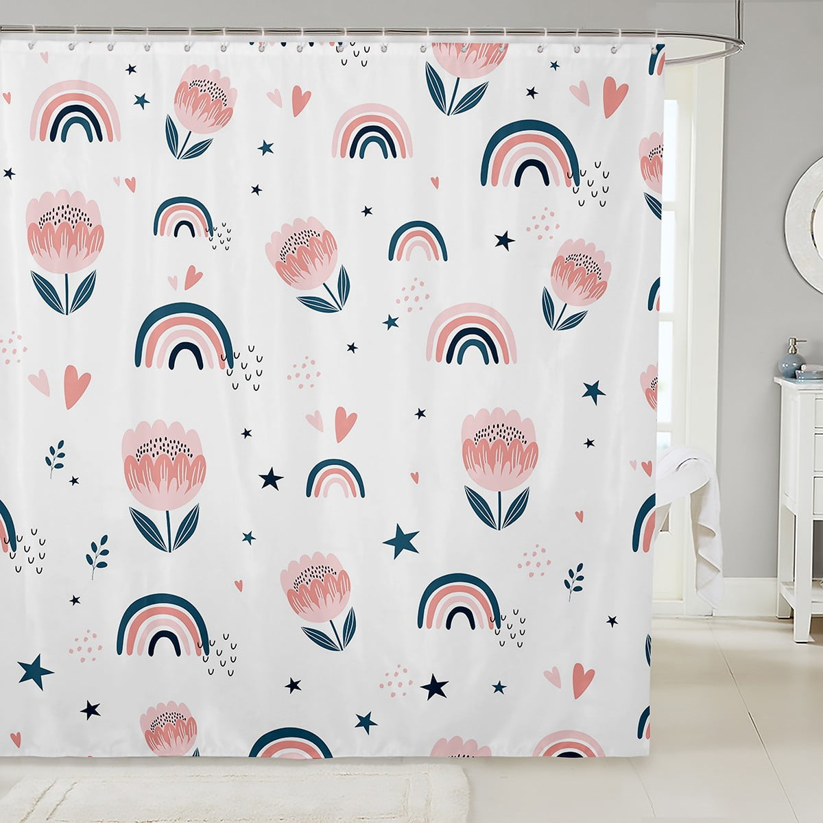 Boho Rainbow Bathroom Shower Curtain Sets Colorful Stripes Love Fabric ...