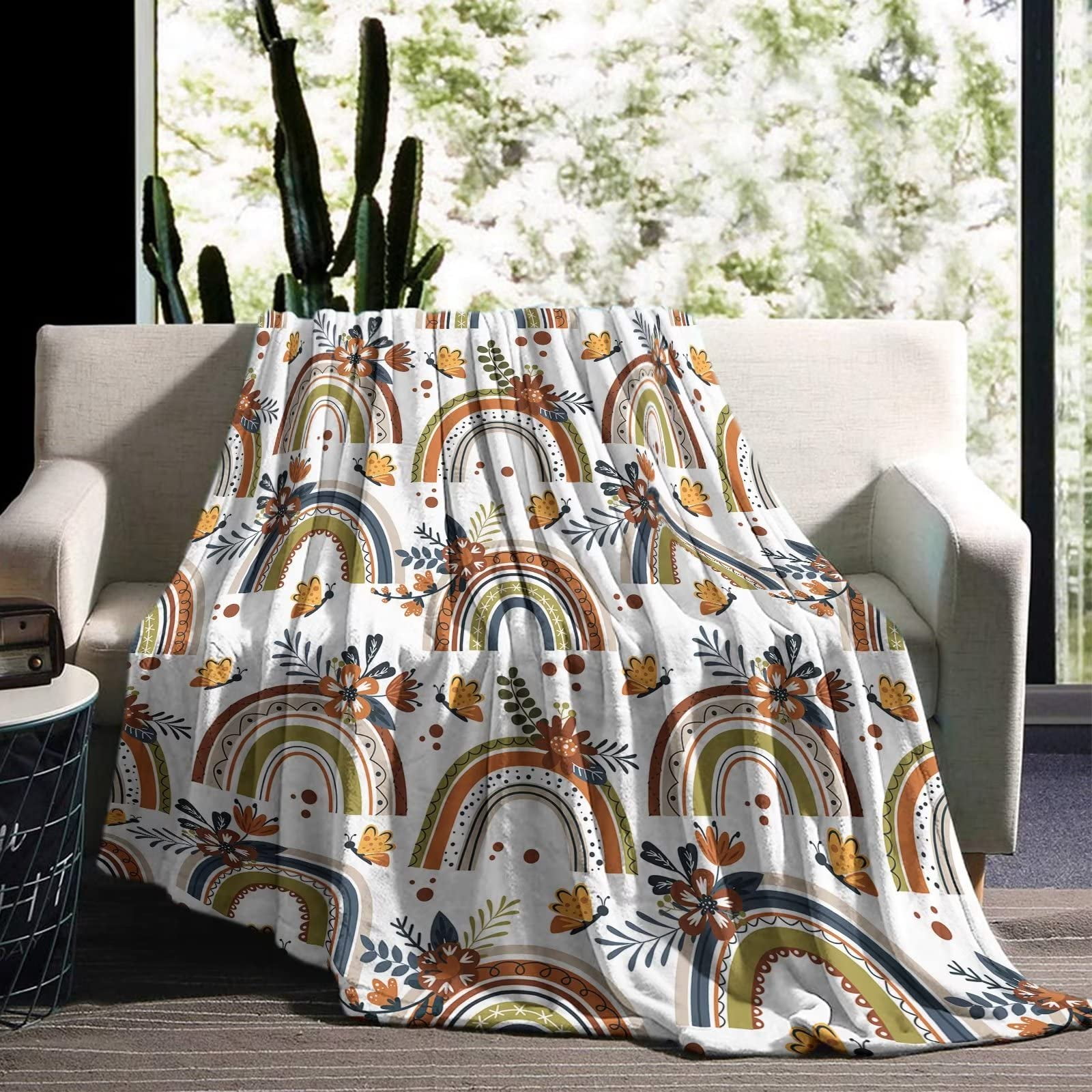 Boho Rainbow Blanket Adult, Floral Rainbow Throw Blanket for Baby Girls ...
