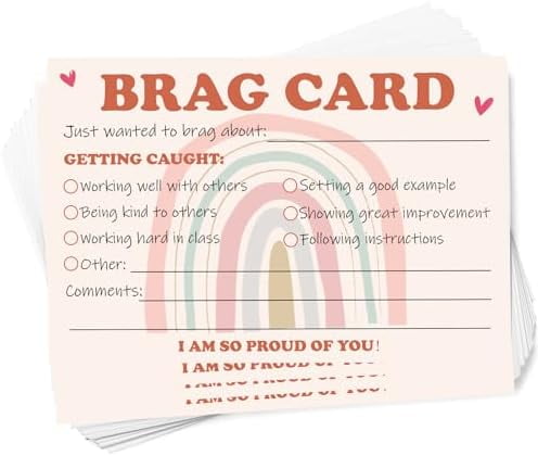 Boho Rainbow Brag Card, Teacher Notes Home to Parents, School ...