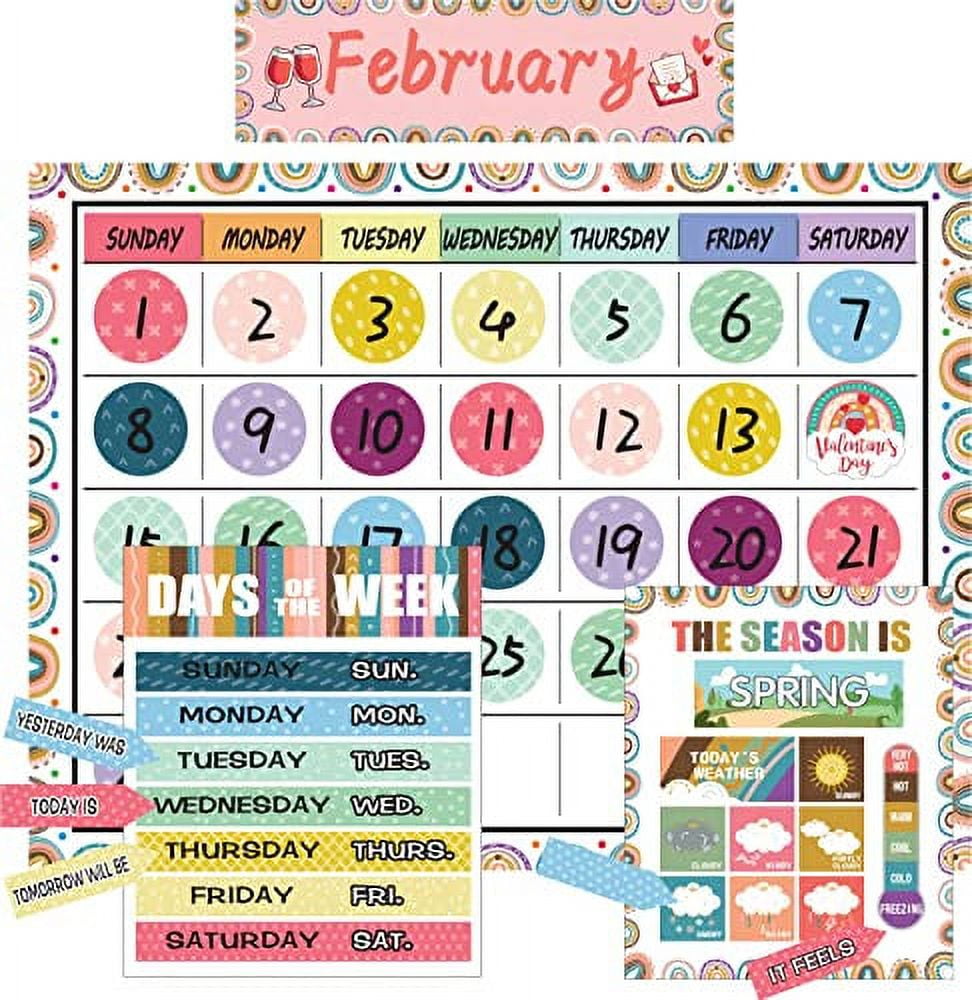 Boho Rainbow Calendar Bulletin Board Set Calendar Seasons Weather Chart Ctp Bulletin Board And