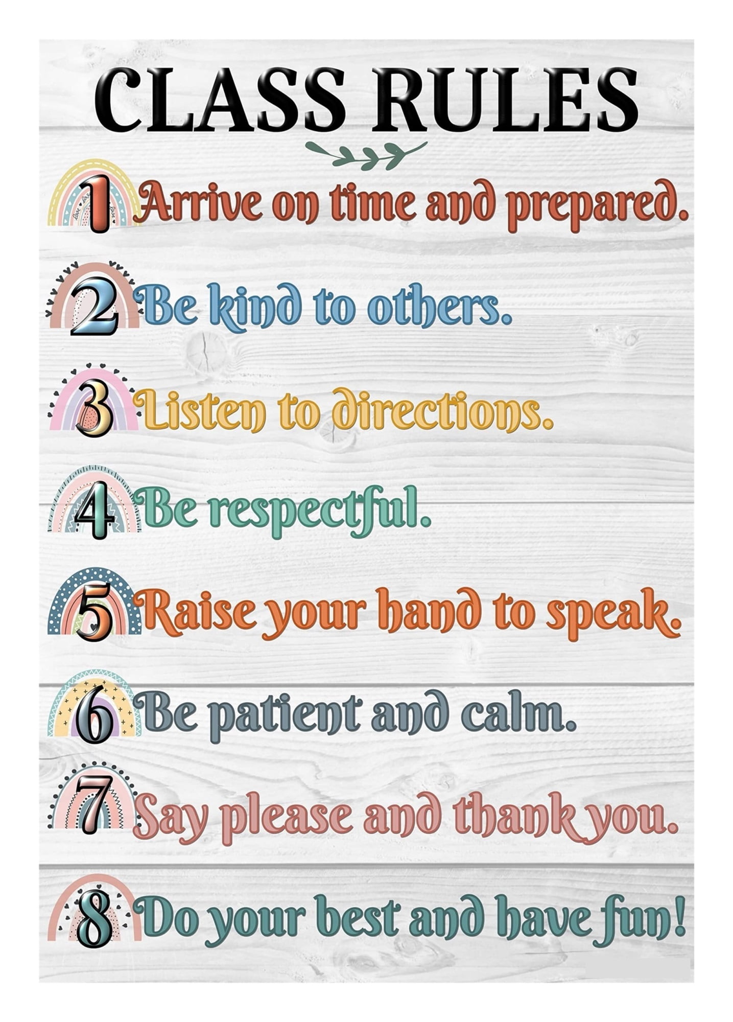 Boho Rainbow Class Rules Poster Back To School Classroom Decorations ...