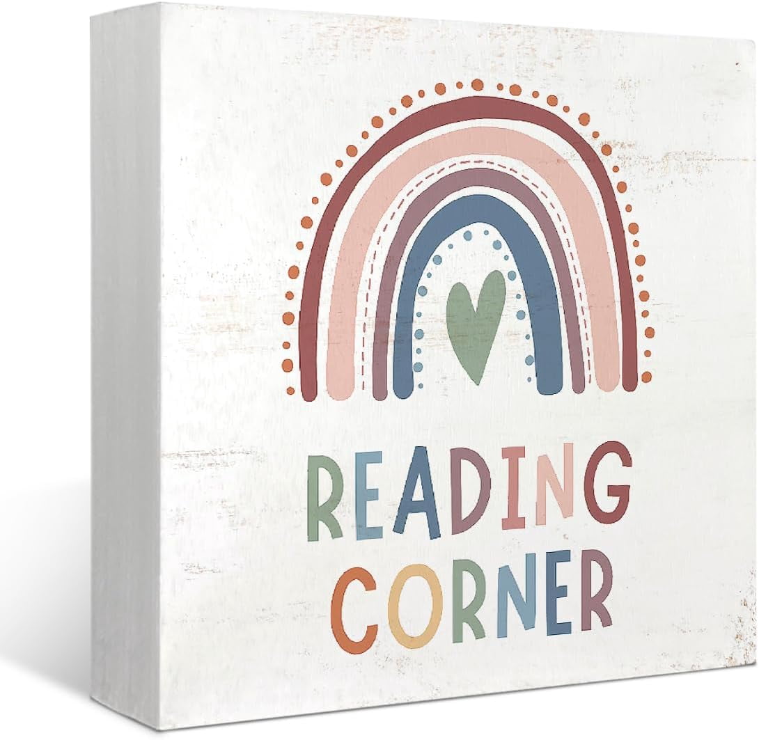 Boho Rainbow Classroom Decor Wood Box Sign, Reading Corner Decor for ...