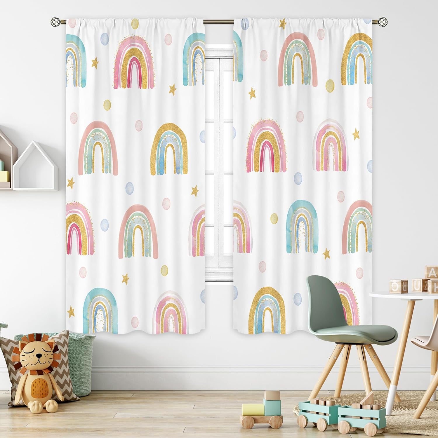 Boho Rainbow Curtains 42Wx63H Inch Rod Pocket Kids Curtains Cute ...