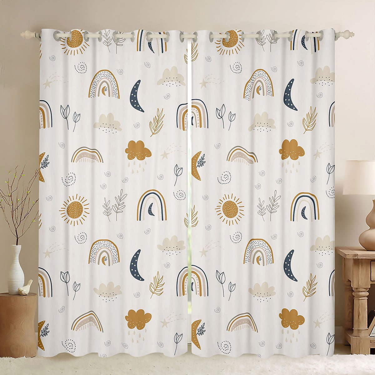 Boho Rainbow Curtains & Drapes Cute Bohemian Sun Moon Curtains, Nature ...